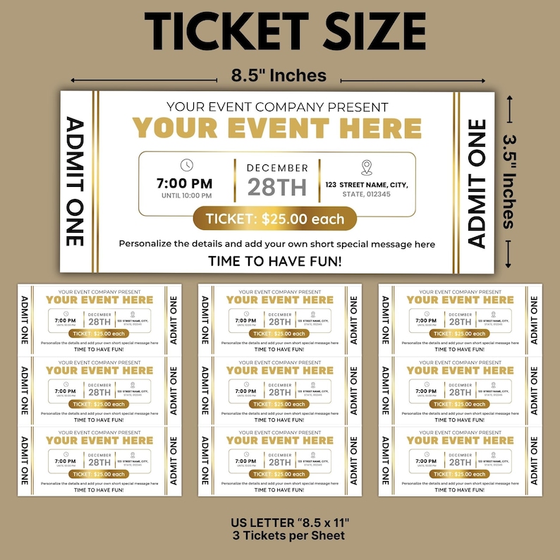 Editable Event Ticket Template | DIY Printable Event Tickets ...