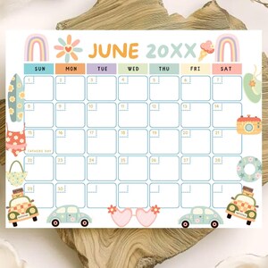 Editable Retro Summer June Calendar Template | Groovy Aesthetic ...