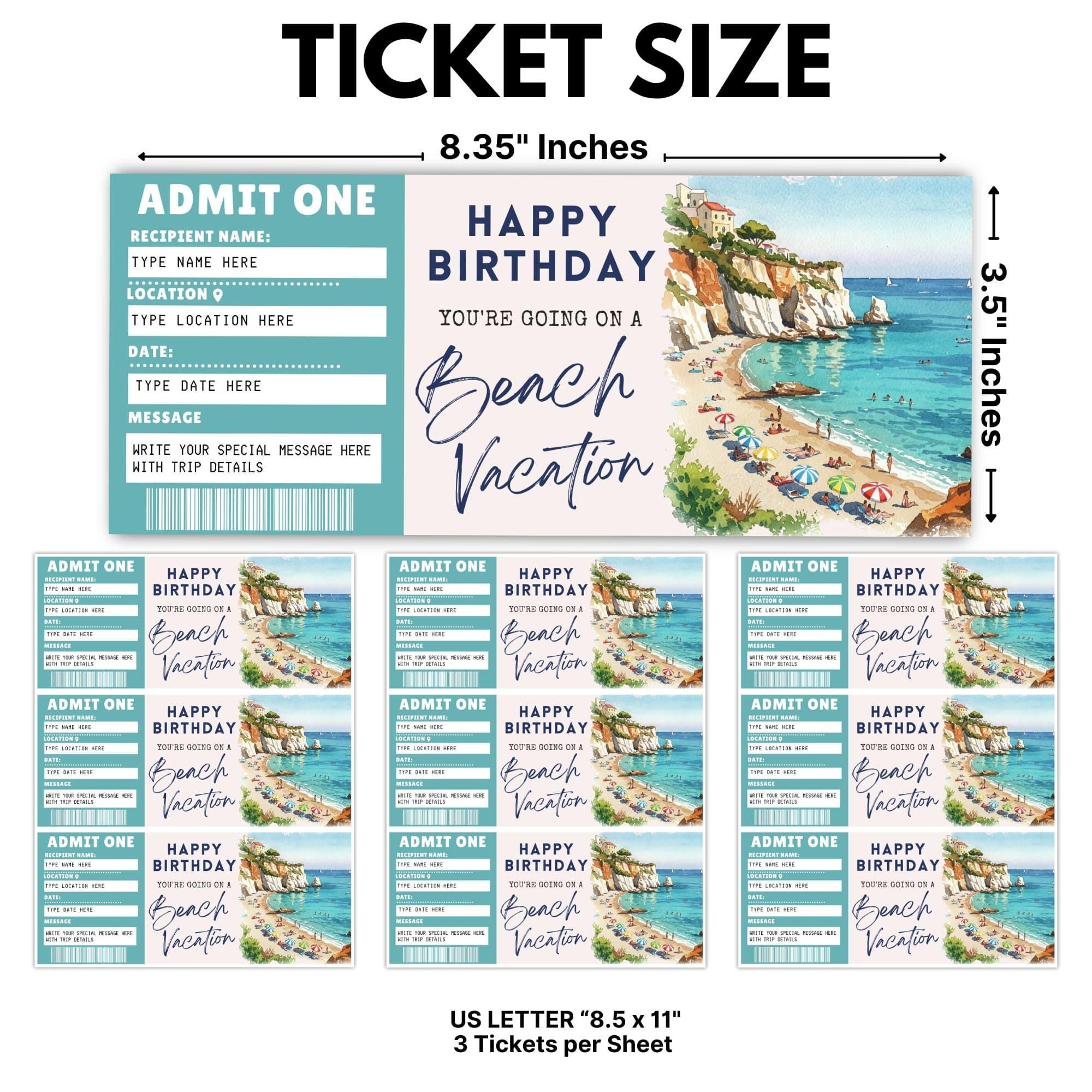 Editable Surprise Beach Vacation Reveal Gift Ticket | Printable Holiday ...