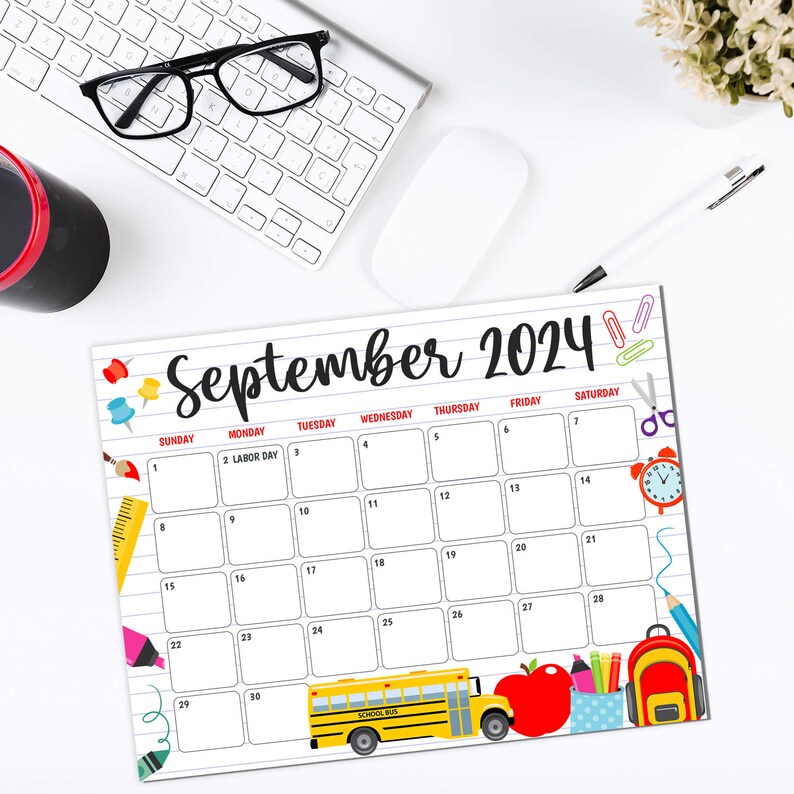 Printable September 2024 Calendar for Back to School - Etsy