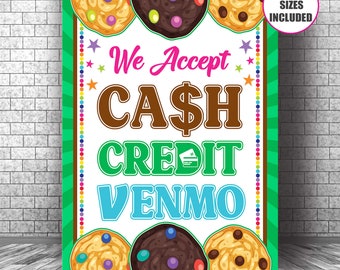 We Accept Payments Sign Cash and Credit, Bake Sale Cookie Booth ...