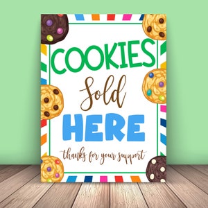 Cookies Sold Here Sign, Printable Scout Cookie Booth Sign, PDF Cookie ...