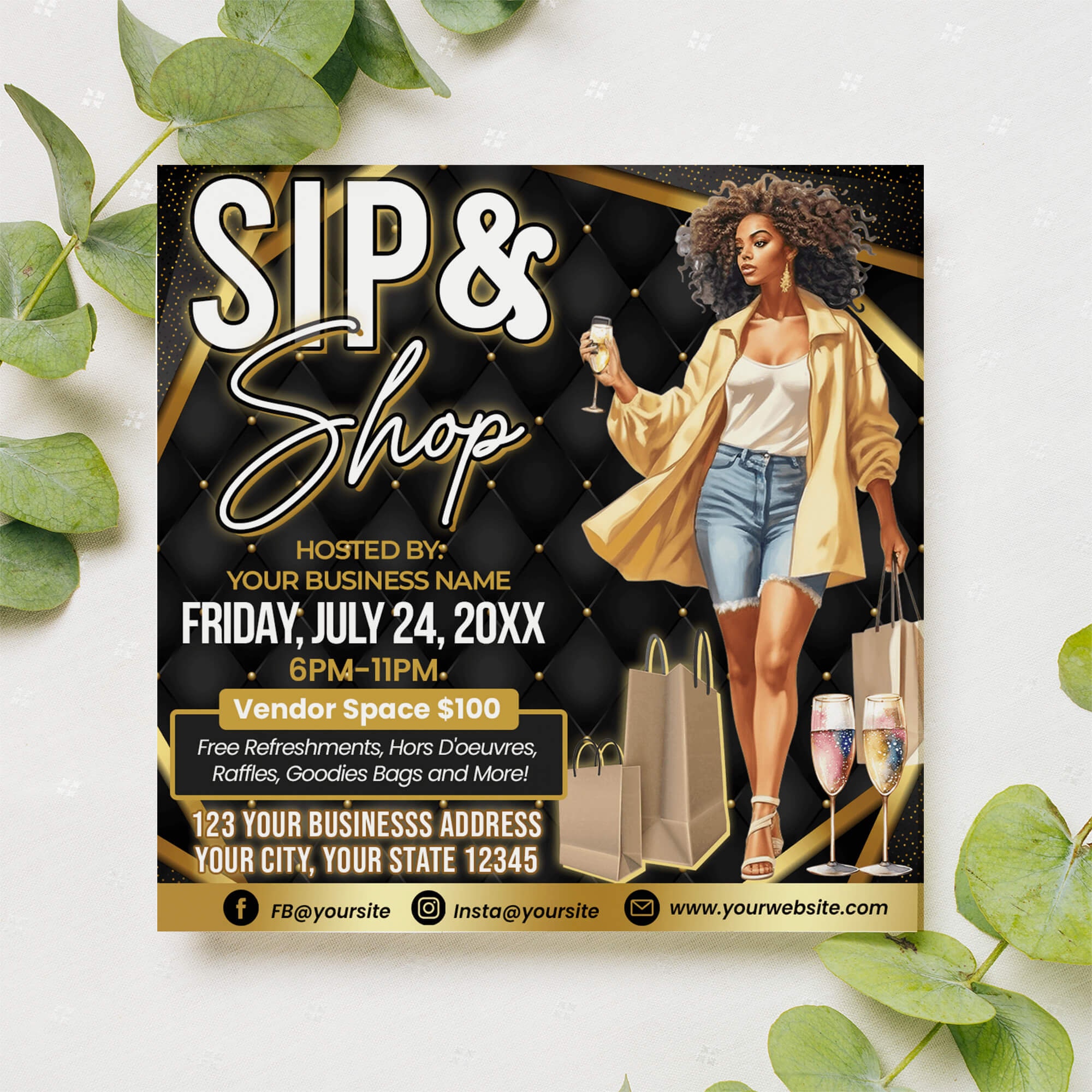 Sip and Shop Flyer, Editable Pop up Shop Flyer, Shopping Event ...