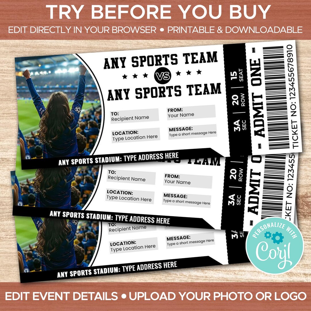 Editable Sports Game Ticket| Surprise All-purpose Game Ticket Template ...