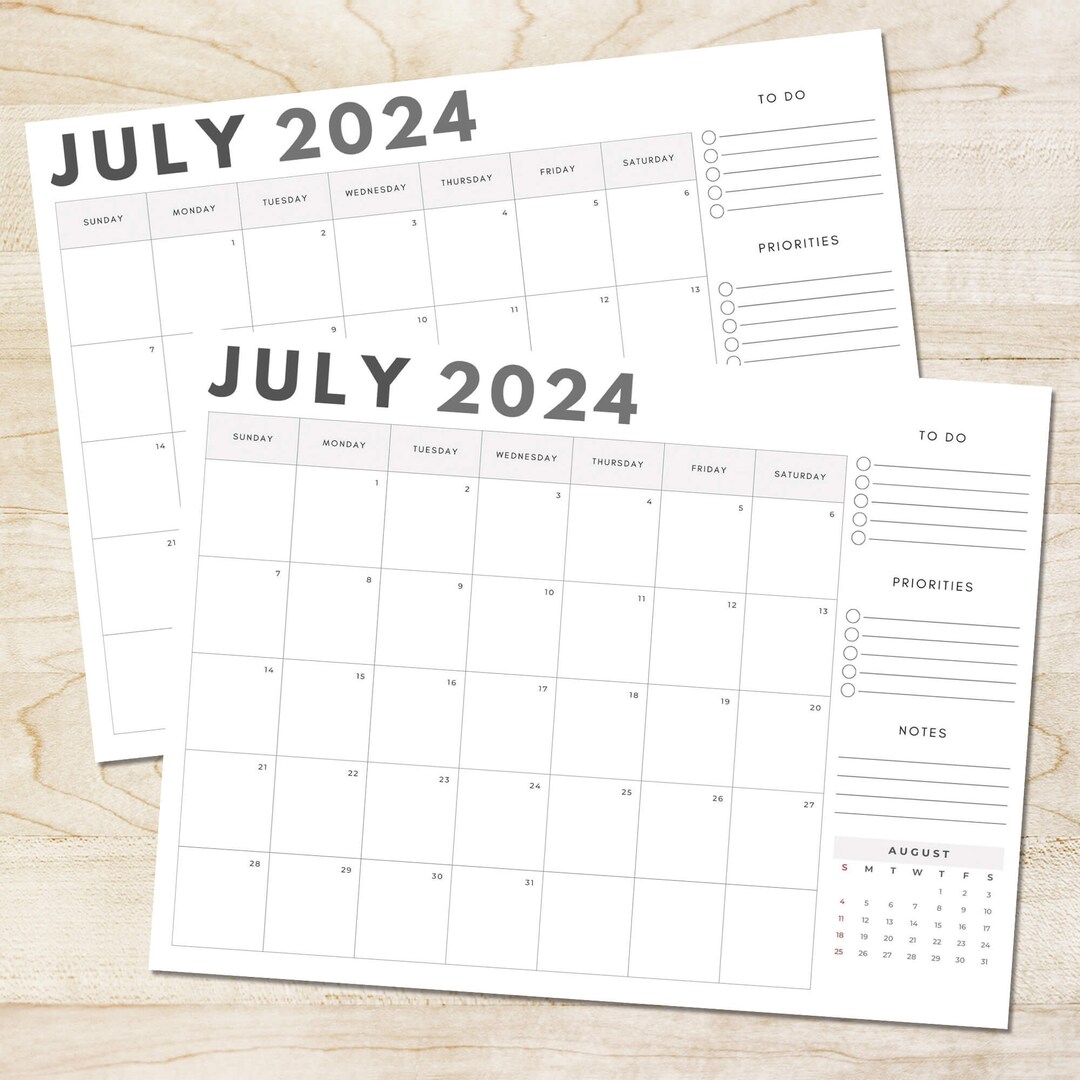 2024 July Calendar, Printable Monthly Calendar, Minimalist Planner, US ...