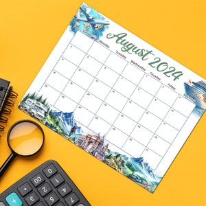 PDF Travel Wanderlust August 2024 Themed Calendar, Printable Travel ...