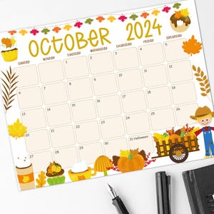 Cute October 2024 Calendar With Autumn Harvest Theme - Etsy