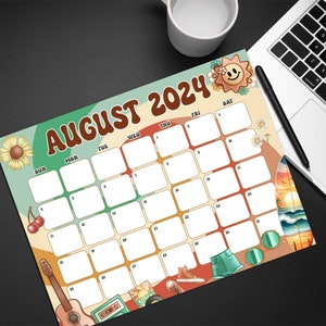 Printable Retro Nostalgic Summer Theme August 2024 Calendar, Printable ...