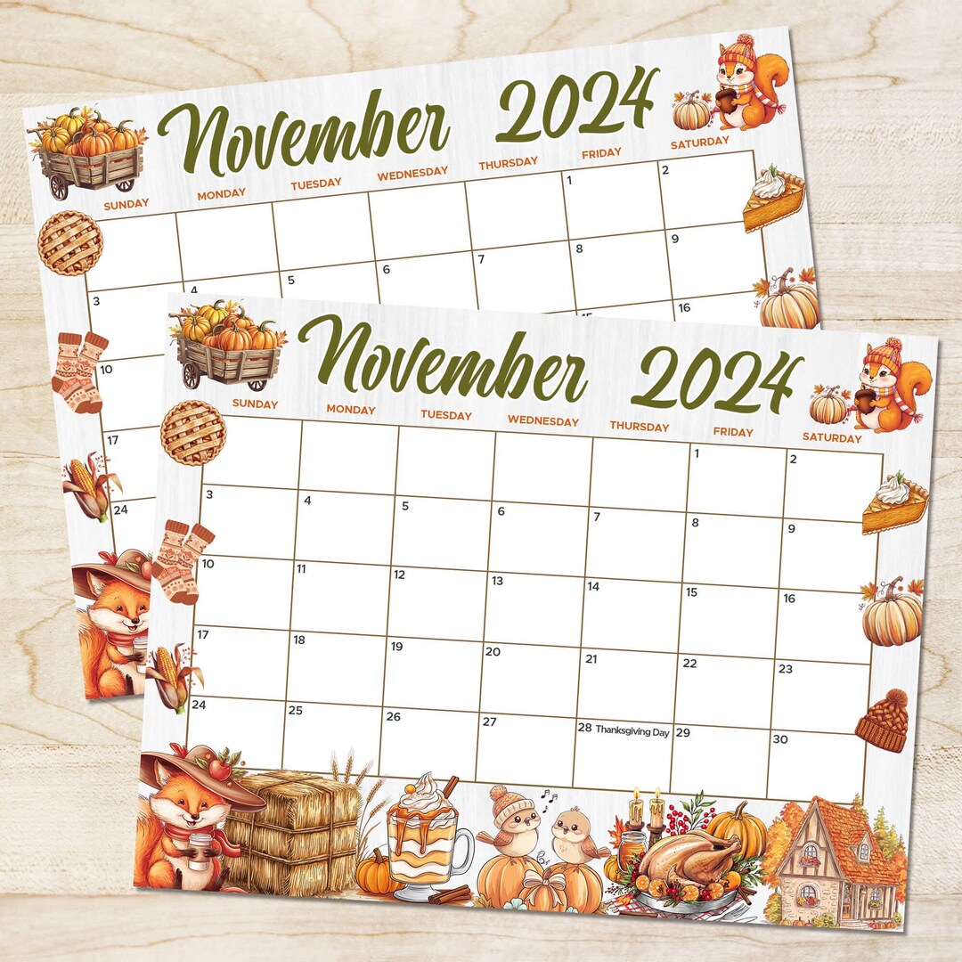 Cute Art November Calendar Printable - Etsy
