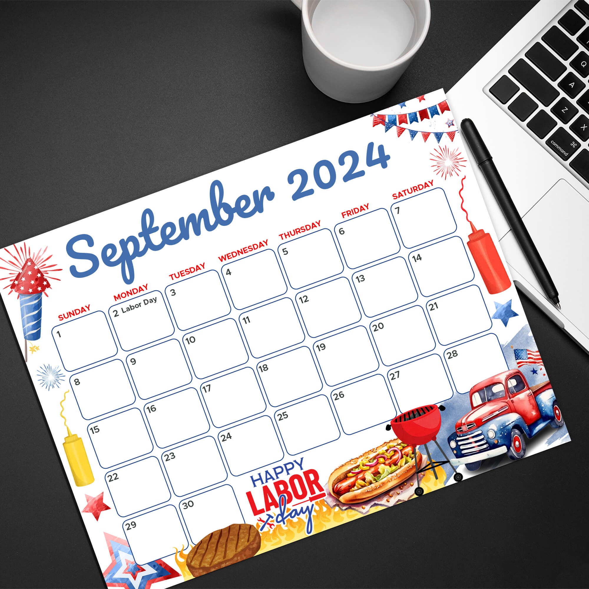 Printable September 2024 Calendar With Labor Day BBQ Theme - Etsy