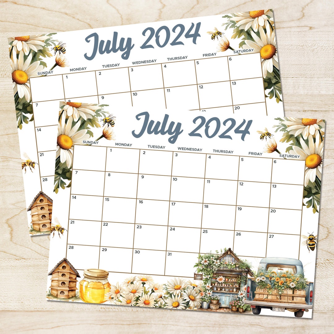 Printable Summer Daisies July 2024 Calendar, Cute Floral Month of July ...