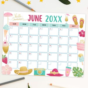 Summer June Calendar Printable | Hello Summer Digital Planner | Cute ...