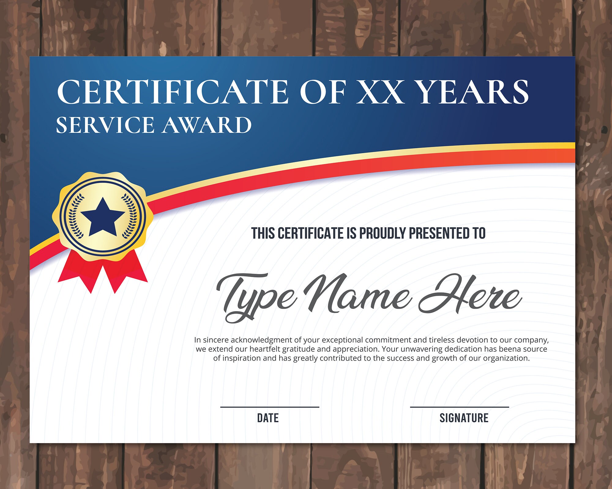 Editable Years of Service Award Printable, Years of Service Certificate ...