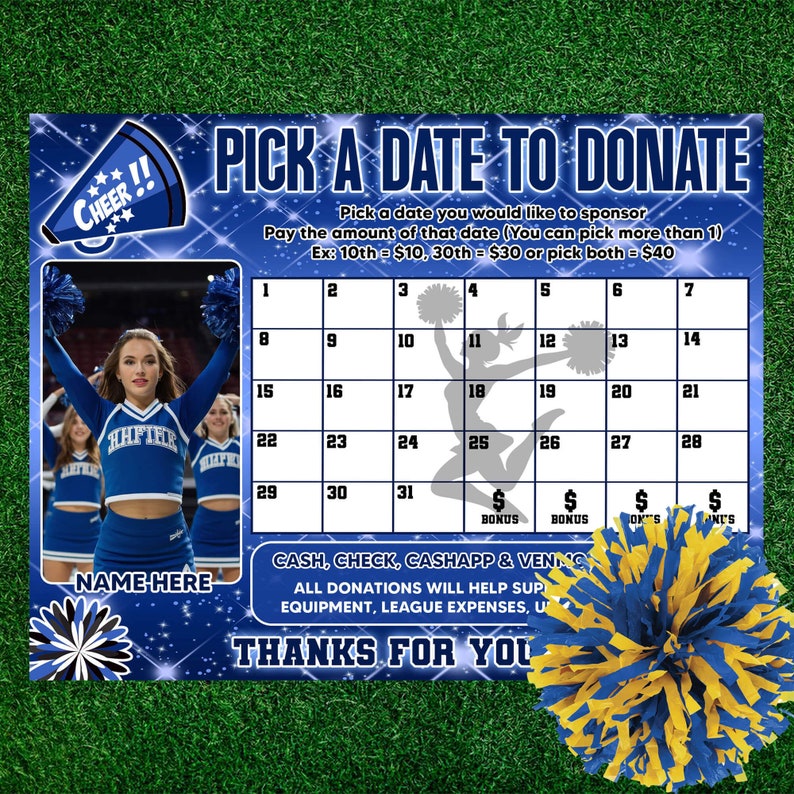 Editable Cheerleader Squad Pick a Date to Donate, School Cheer Team ...