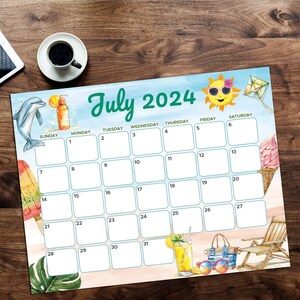 July 2024 Calendar, Printable Summer Planner, Monthly Schedule for Kids ...