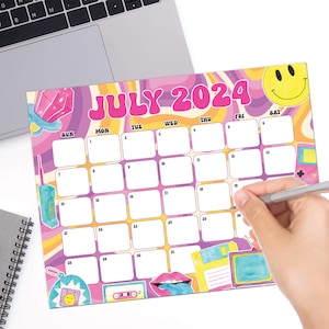 Colorful Retro Theme July 2024 Calendar, Printable Vintage Retro Vibe ...