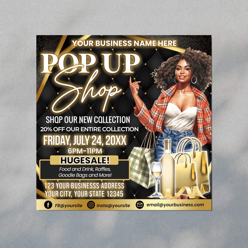 Editable Pop up Shop Flyer, Sip and Shop Flyer Template, Boutique Flyer ...