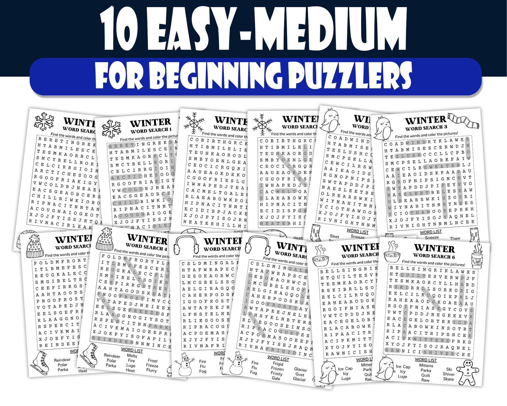 20 Winter Word Search Puzzles for Kids, Printable Holiday Games (PDF ...