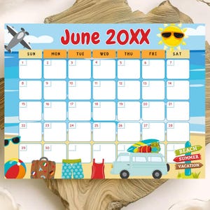 Editable June Calendar | Beach Vacation Digital Planner | Cute Summer ...