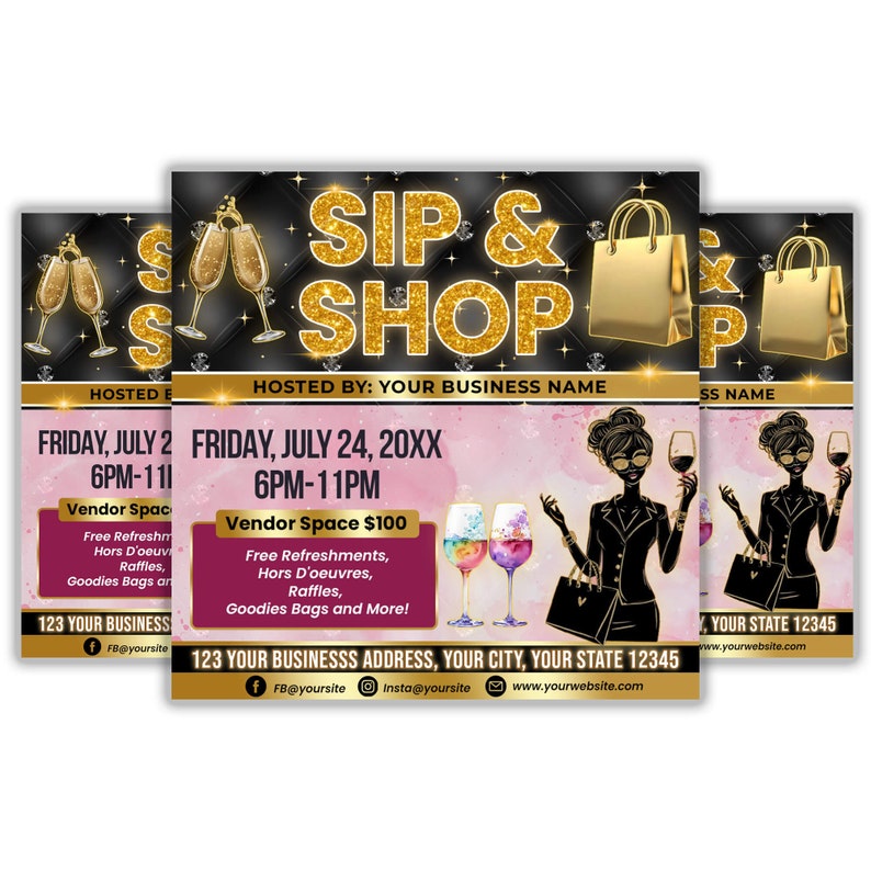 Editable Sip and Shop Flyer Template, Boutique Event Flyer, Shopping ...