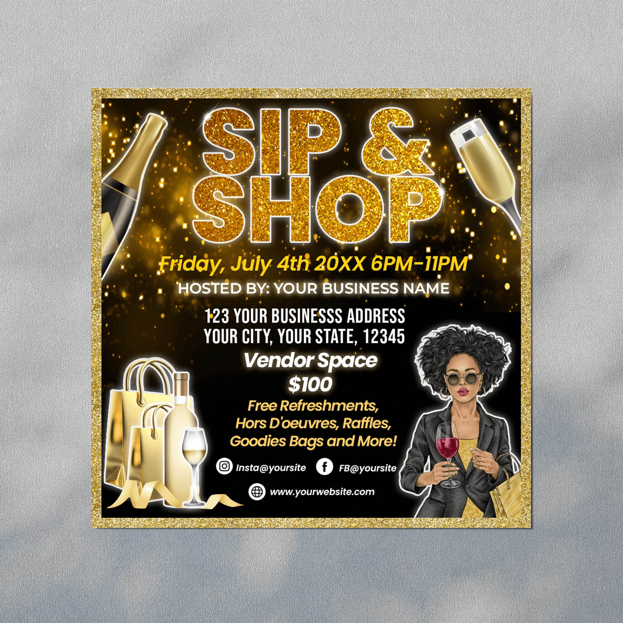 Sip and Shop Pop up Shop Flyer, Editable Shopping Event Invitation ...