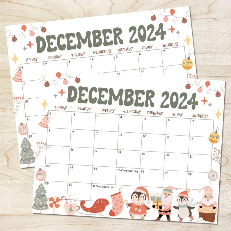 Cute December Calendar Printable With Retro Style - Etsy