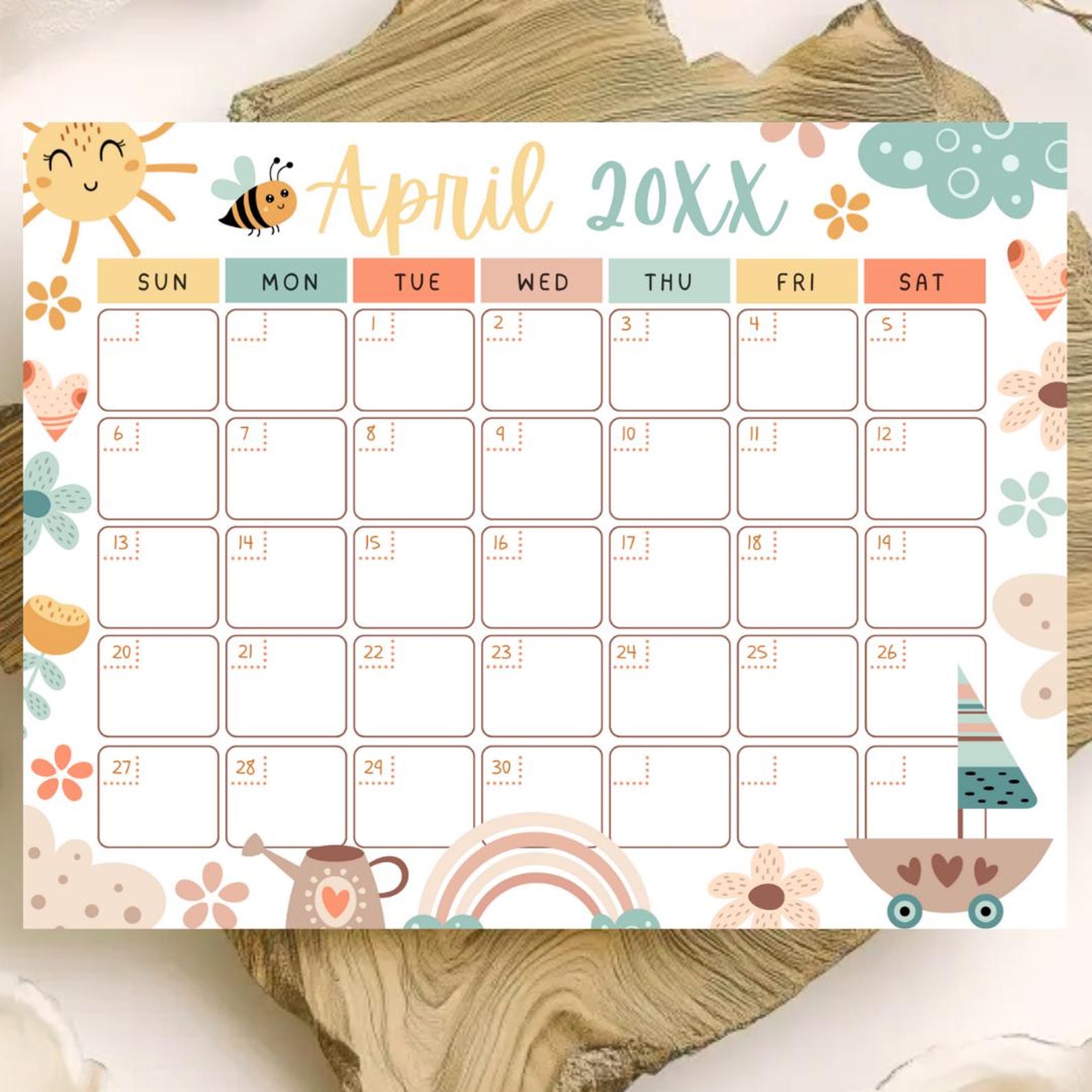 EDITABLE Printable April Calendar 2025 | Boho Spring Theme PDF Monthly ...
