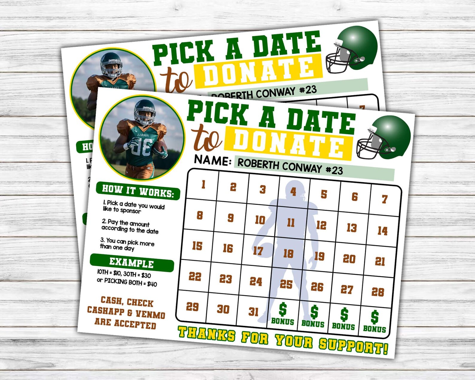 Football Team Fundraiser Donation Calendar - Etsy