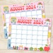 Back to School Themed August 2024 Calendar, Printable August School ...