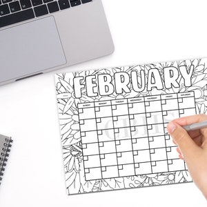 12 Month Adult Coloring Calendar Floral Pattern, Printable Adult ...