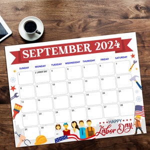 Printable September 2024 Calendar With Labor Day Theme - Etsy