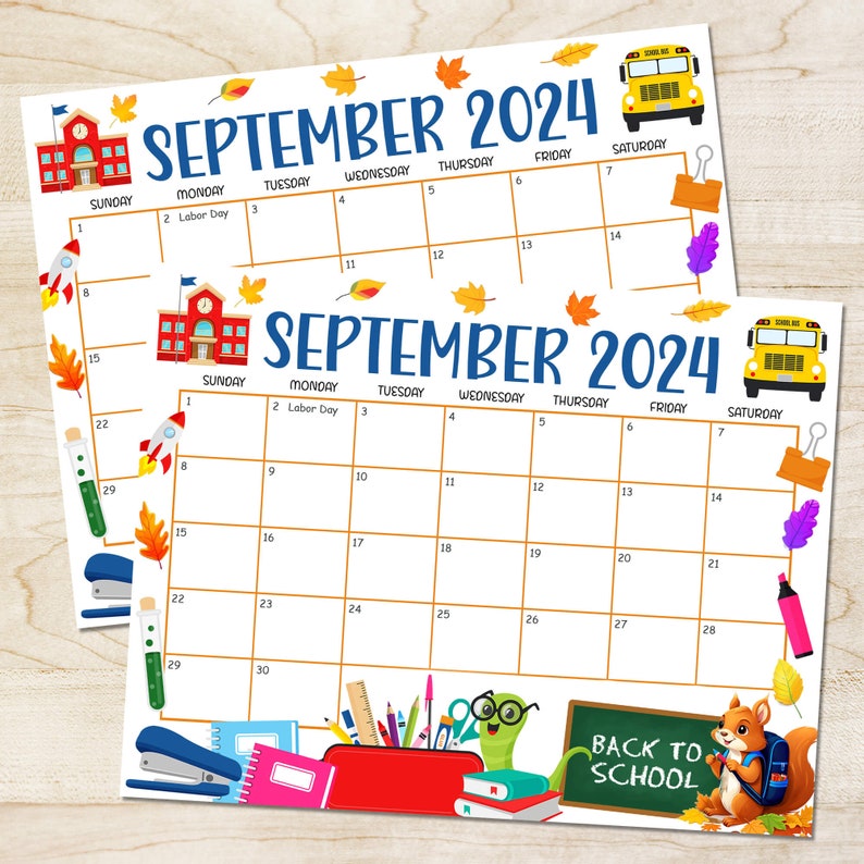 Printable Back to School September 2024 Calendar - Etsy