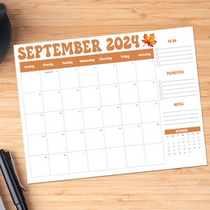 Printable Retro Style Minimalist September 2024 Calendar Planner - Etsy