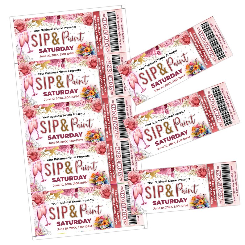 DIY Sip and Paint Ticket Template | Editable Paint and Sip Ticket ...