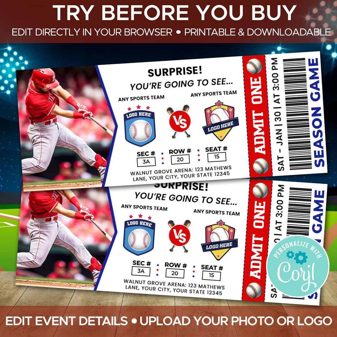 Customizable Baseball Ticket Template | DIY Sports Event Ticket ...