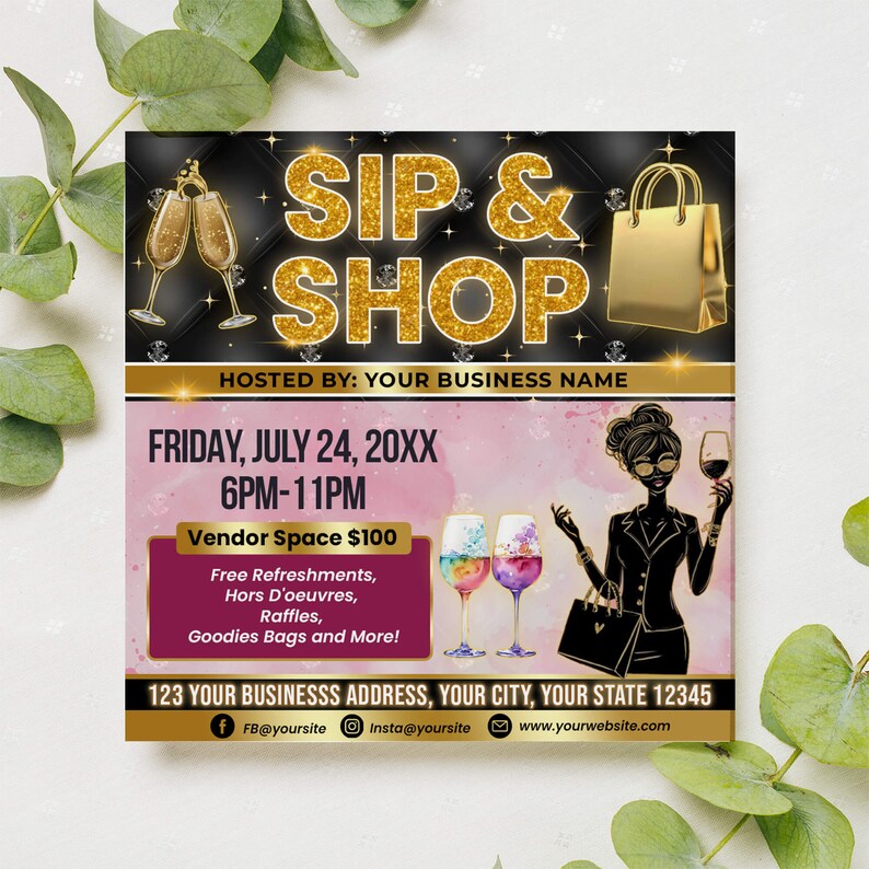 Editable Sip and Shop Flyer Template, Boutique Event Flyer, Shopping ...