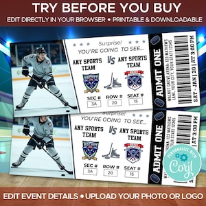 Editable Hockey Game Ticket Template | Printable Sports Game Ticket - Etsy