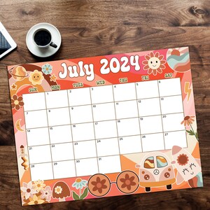 Printable Retro Vibe July 2024 Calendar, Colorful Classic Nostalgic ...