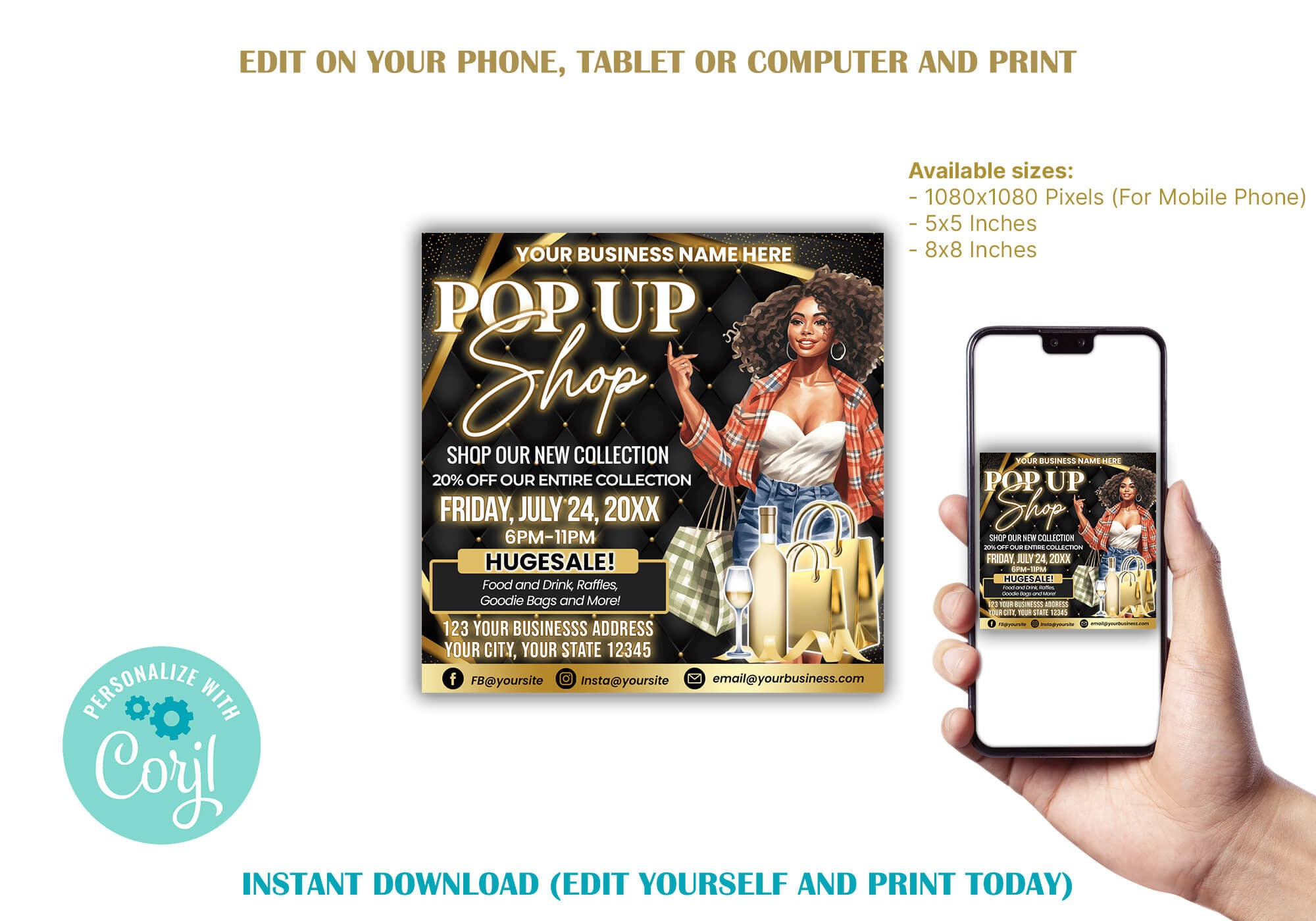 Editable Pop up Shop Flyer, Sip and Shop Flyer Template, Boutique Flyer ...