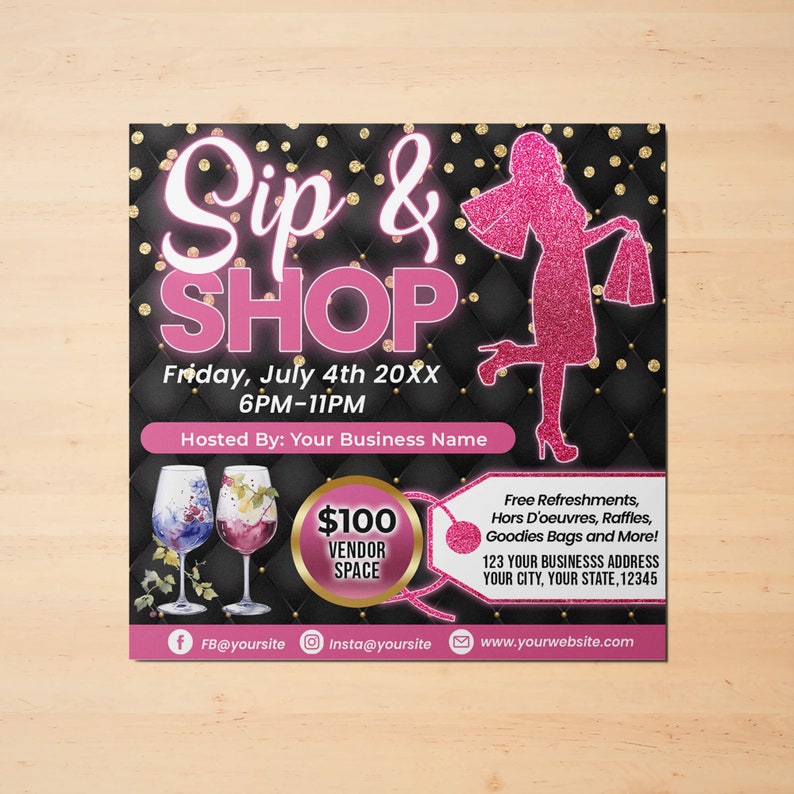 Editable Sip and Shop Flyer, Pop up Shop Flyer, Boutique Event Flyer ...