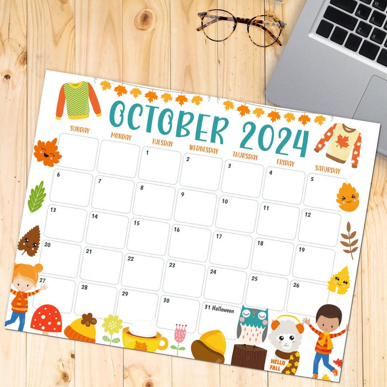 Printable October 2024 Calendar With Fall Harvest Theme - Etsy