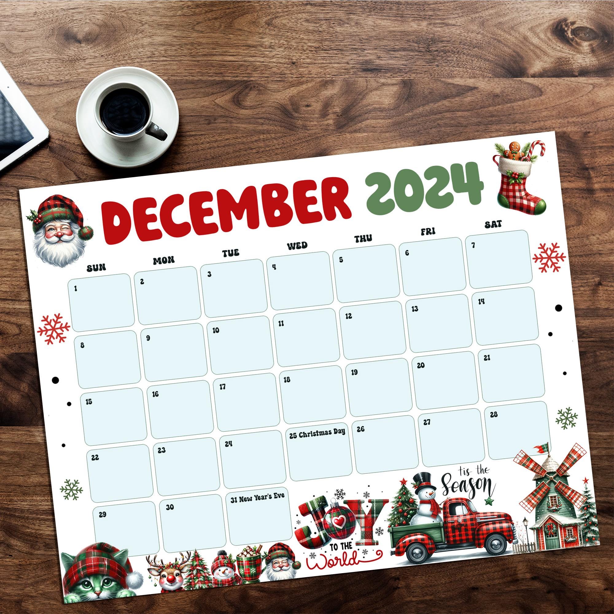 Printable December Calendar With Whimsical Retro Style - Etsy