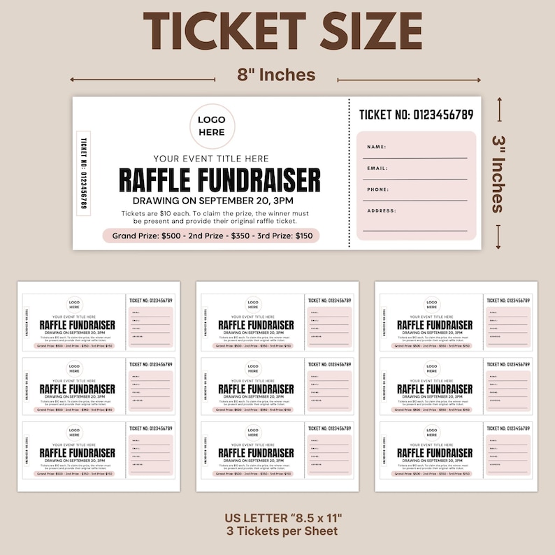 Editable Raffle Fundraiser Ticket Template | Printable Charity Raffle Ticket | DIY Fundraiser ...