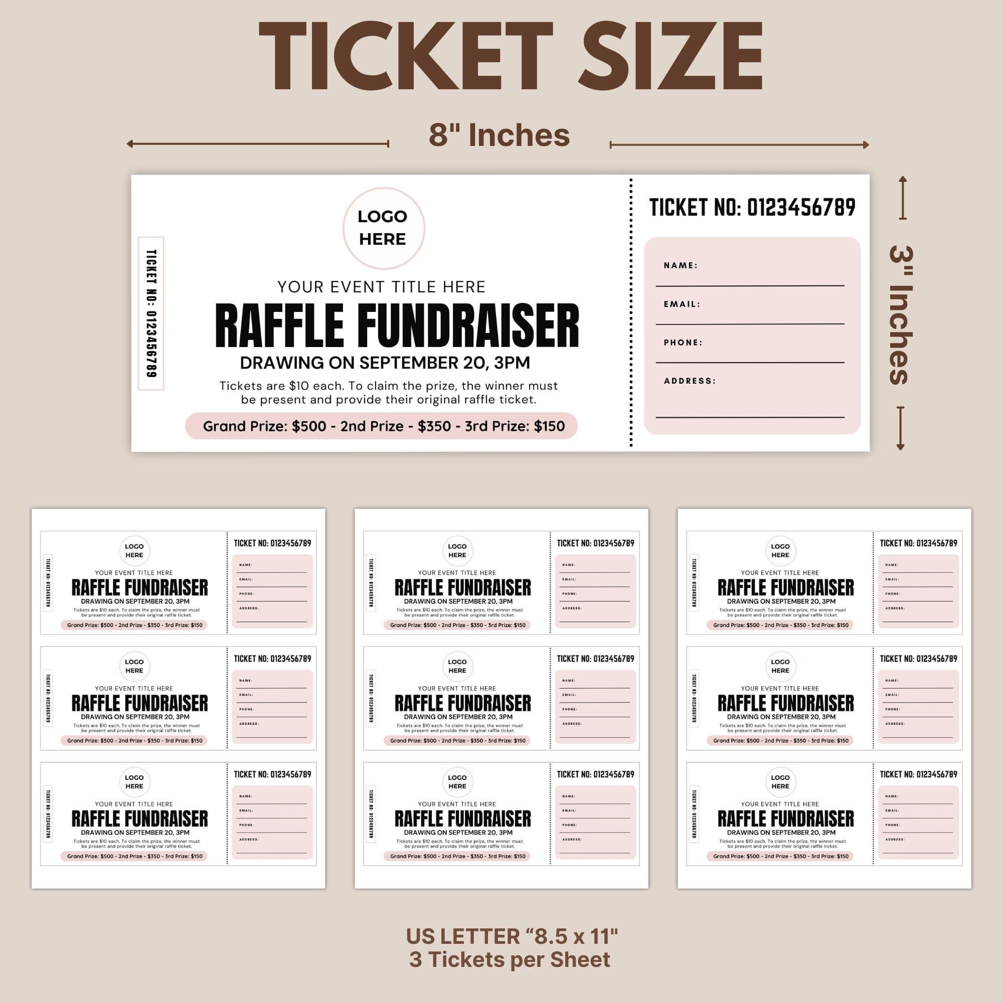 Editable Raffle Fundraiser Ticket Template | Printable Charity Raffle ...