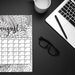 12 Month Coloring Calendar Floral Pattern Black Lettering, Printable ...