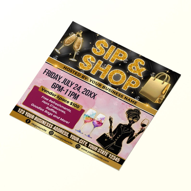 Editable Sip and Shop Flyer Template, Boutique Event Flyer, Shopping ...