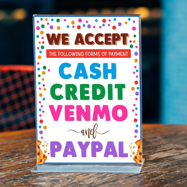 Cookie Booth Payment Sign, PDF We Accept Payments Sign Cash, Credit ...