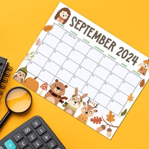 September 2024 Calendar Fall Animals Theme Printable - Etsy