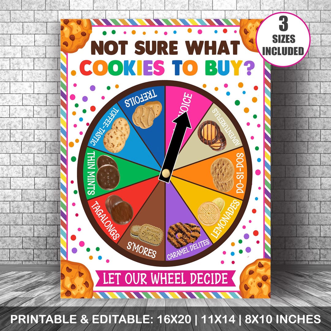 Editable Cookie Booth Wheel Spinner Sign, Printable PDF Cookie to Buy ...