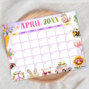 EDITABLE April 2025 Calendar, Spring Printable April Calendar, Floral ...